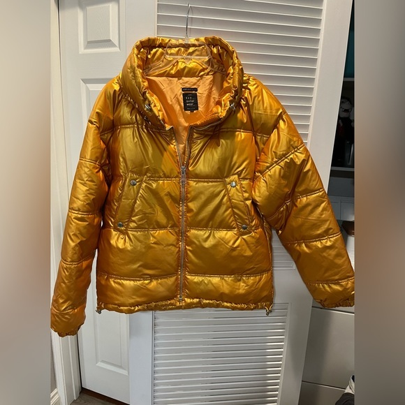 Zara | Jackets & Coats | Zara Gold Puffer Jacket | Poshmark